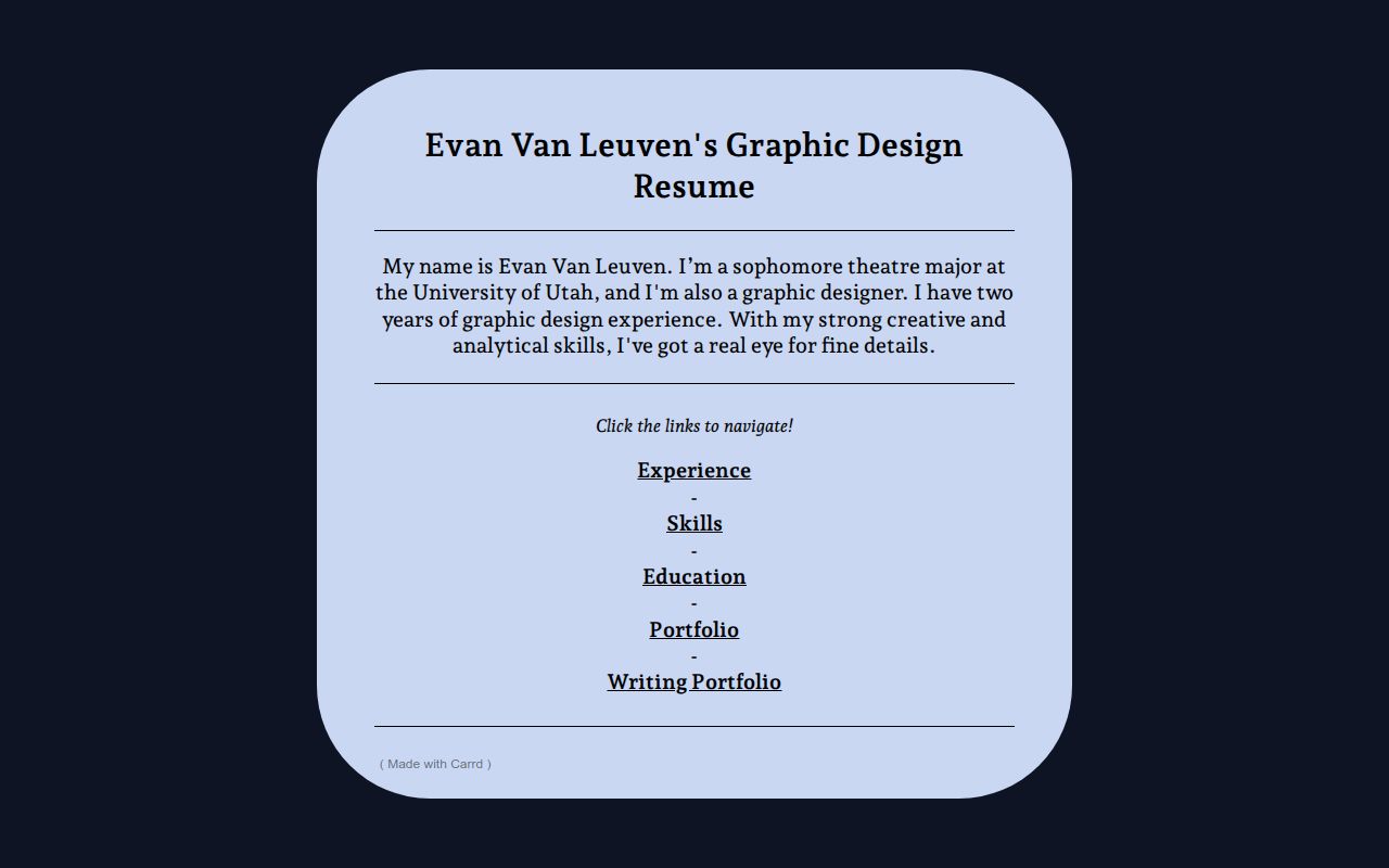 Evan Van Leuven's Graphic Design Resume